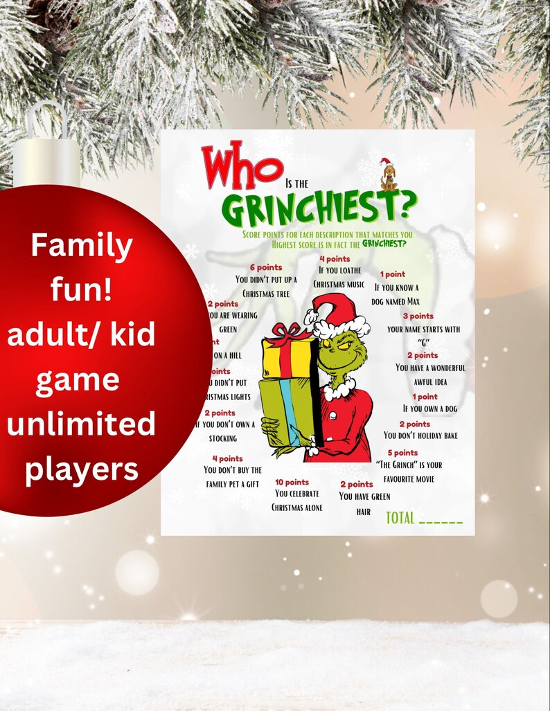 Grinch Game, the Grinchiest Game, Grinch Christmas Game, Whos the Grinchiest , Grinch Game ...
