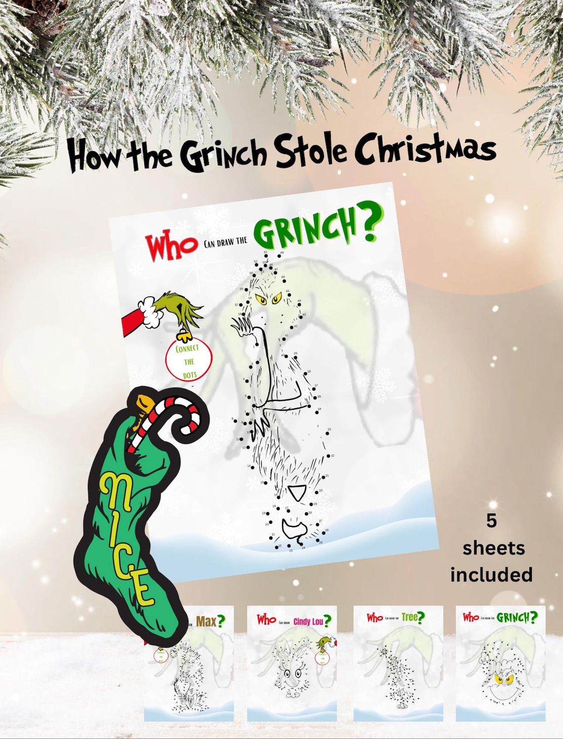 Grinch Game, Grinch Activity, Connect the Dots Game, Grinch Christmas ...