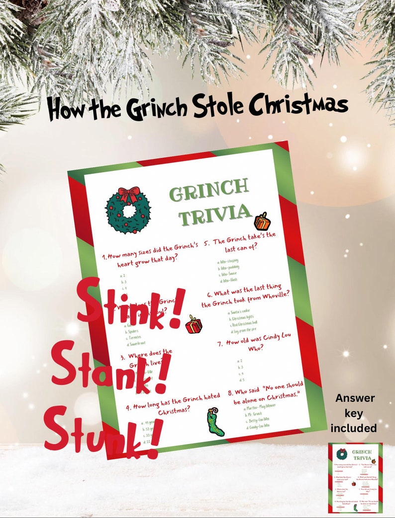 Grinch Trivia Christmas Game,christmas Group Game,grinch Family Game ...