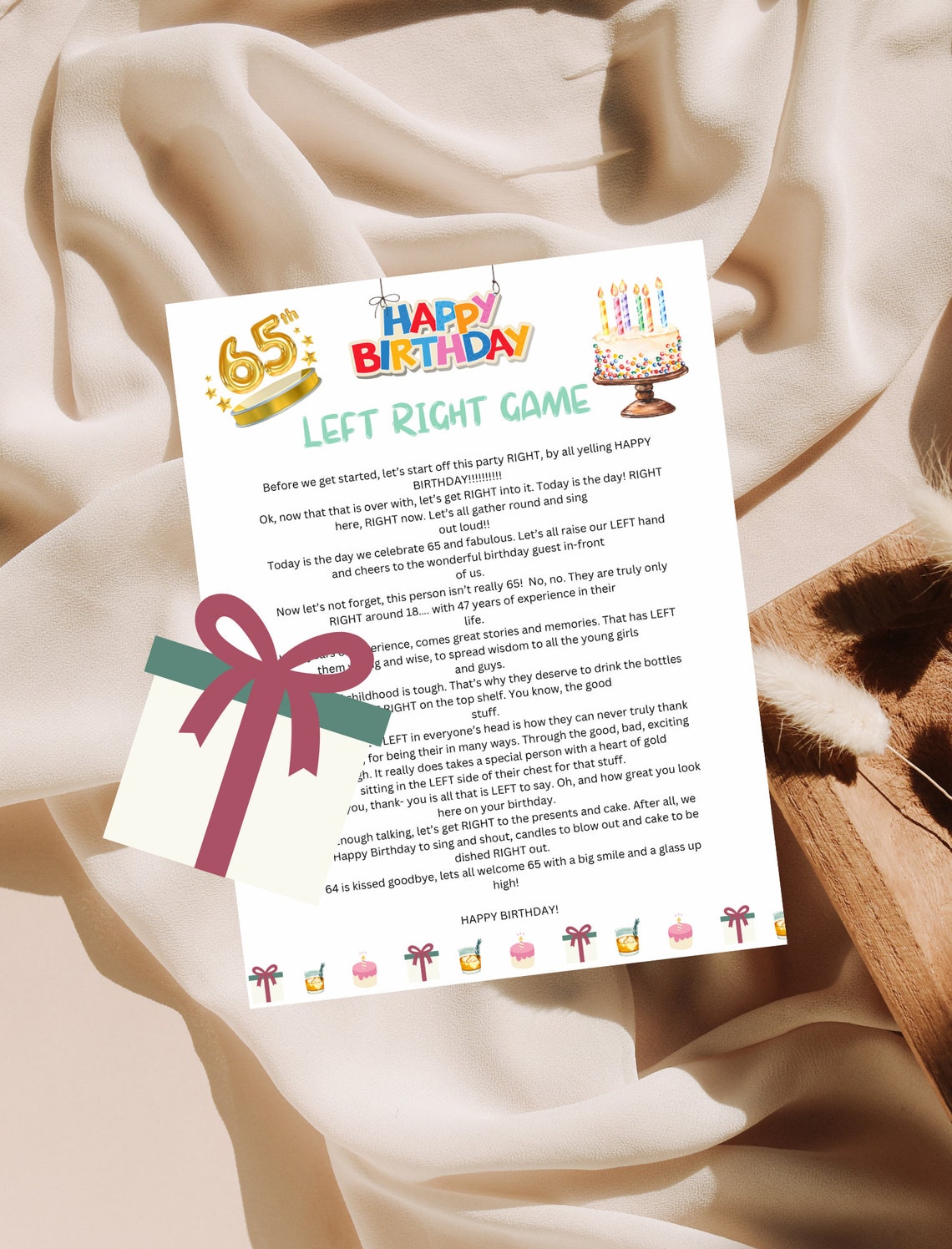 65th Birthday Left Right Game,65 Birthday Pass the Prize, 65 Birthday ...