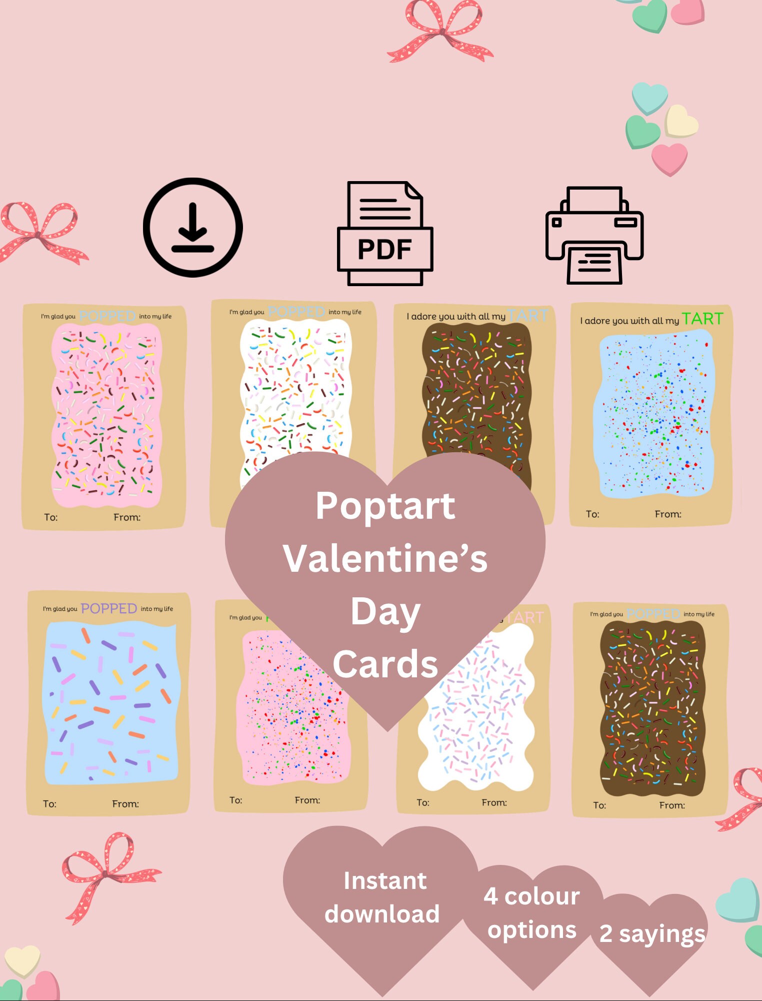 Printable Poptart Valentine Cards, Classroom Valentines Day Cards, Kids ...