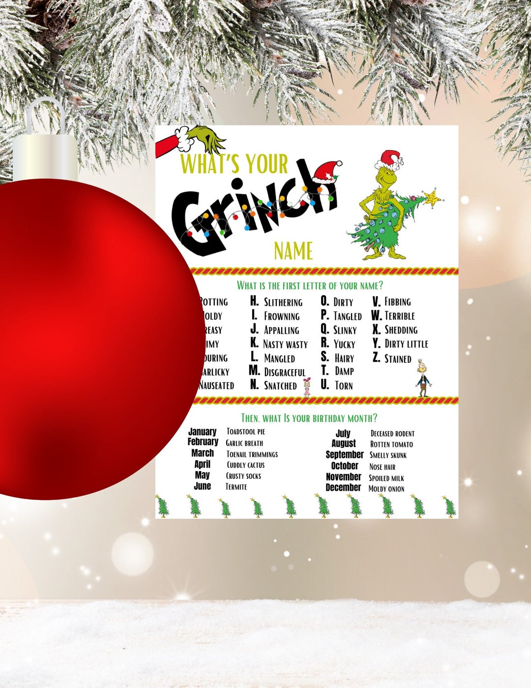 Grinch Game, the Grinch Name Game, Grinch Christmas Game, Christmas ...