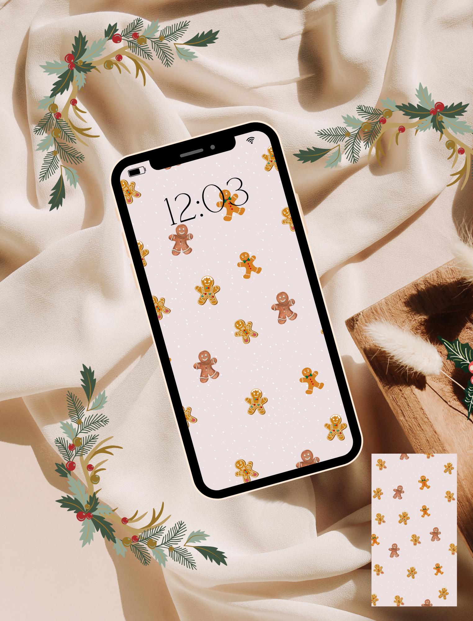 Christmas Holiday Phone Wallpaper, Christmas Background, Gingerbread ...