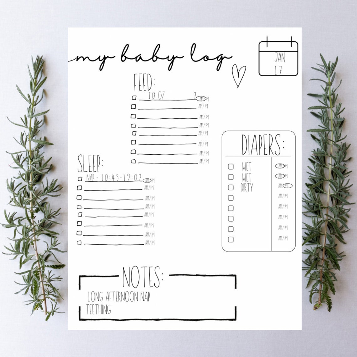 Printable Newborn Care Log, Baby Tracker for Feeding, Diapers, and ...