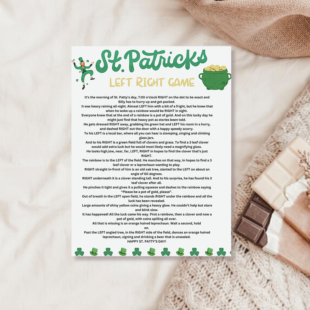 St Patricks Day Left Right Game,st Pattys Day Pass the Prize Right Left ...