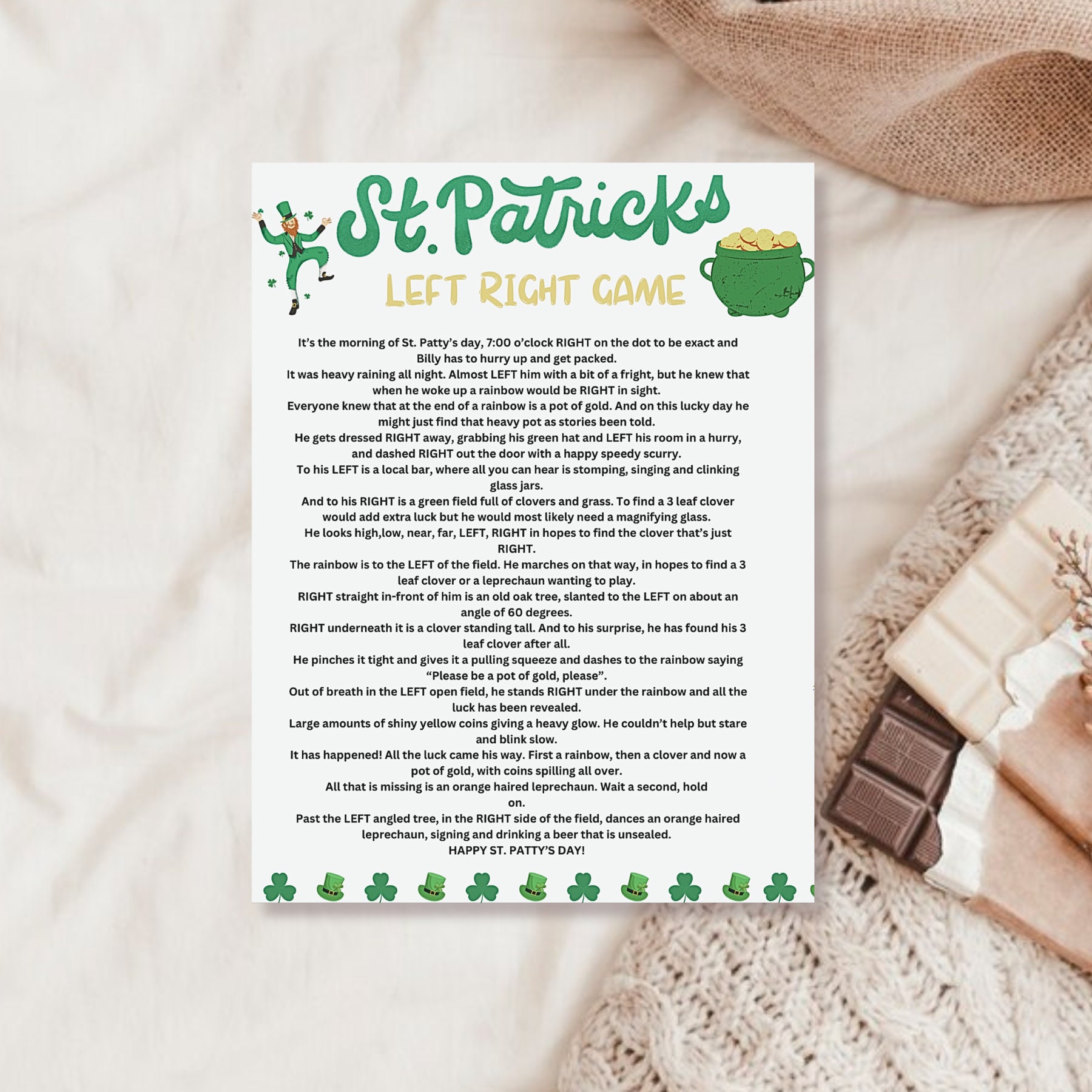 St Patricks Day Left Right Game,st Pattys Day Pass the Prize Right Left ...