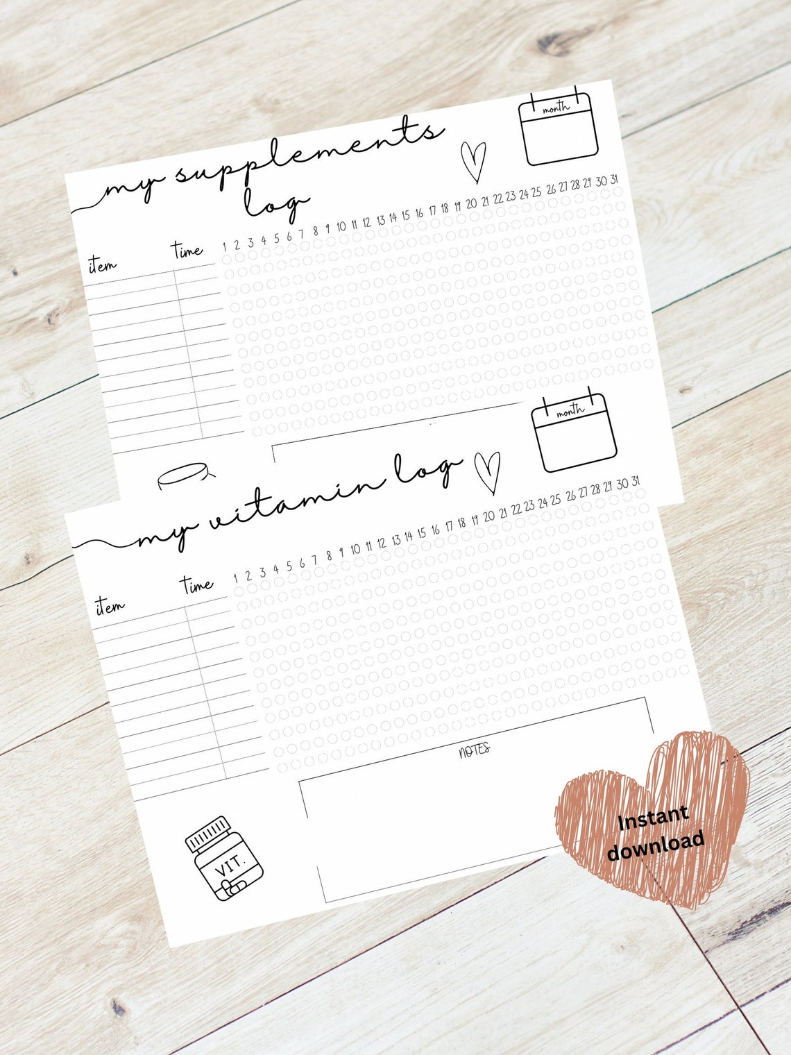 Monthly Vitamin Tracker Printable Landscape, Supplement Checklist ...