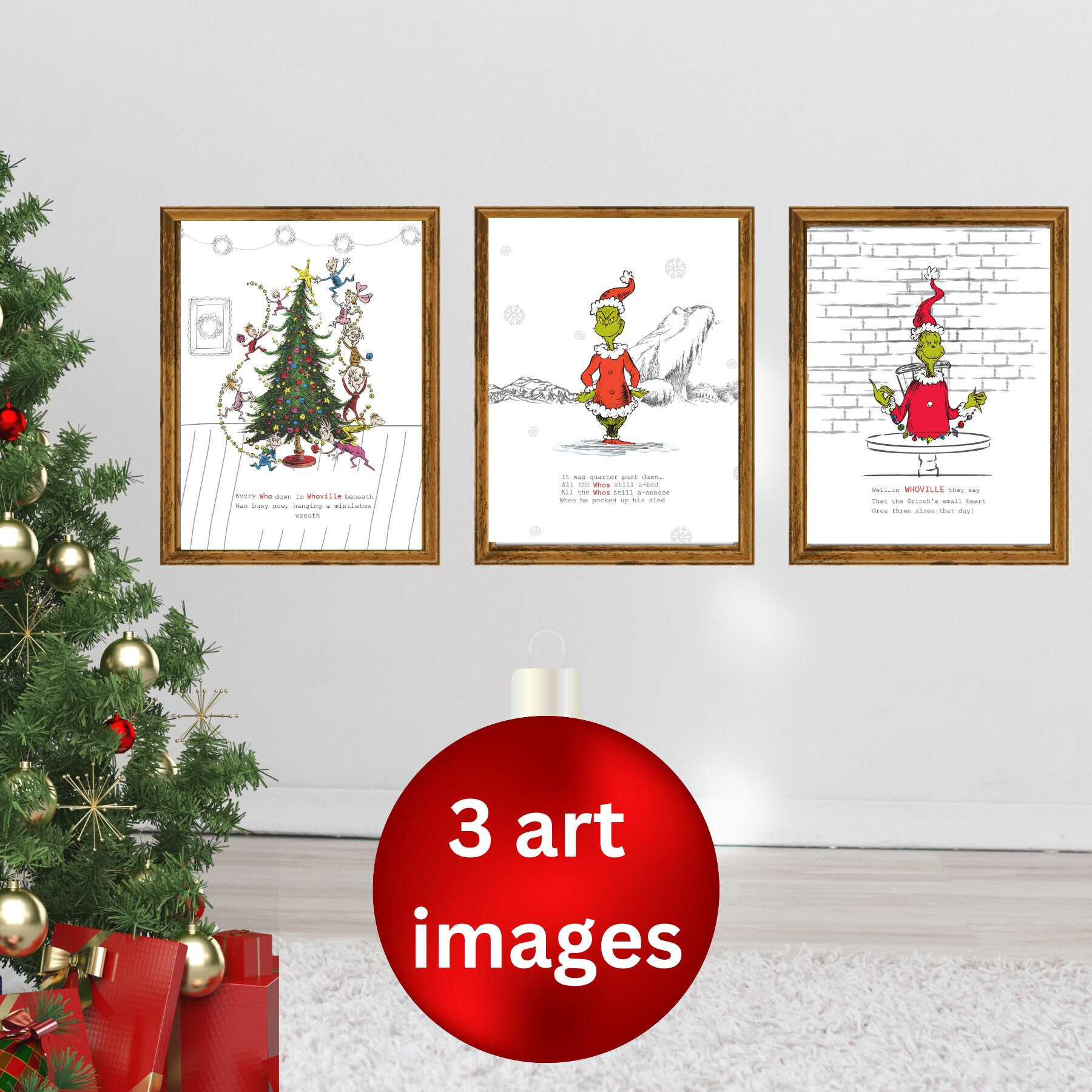 Grinch Wall Art Bundle, How the Grinch Stole Christmas Decor, Wall ...
