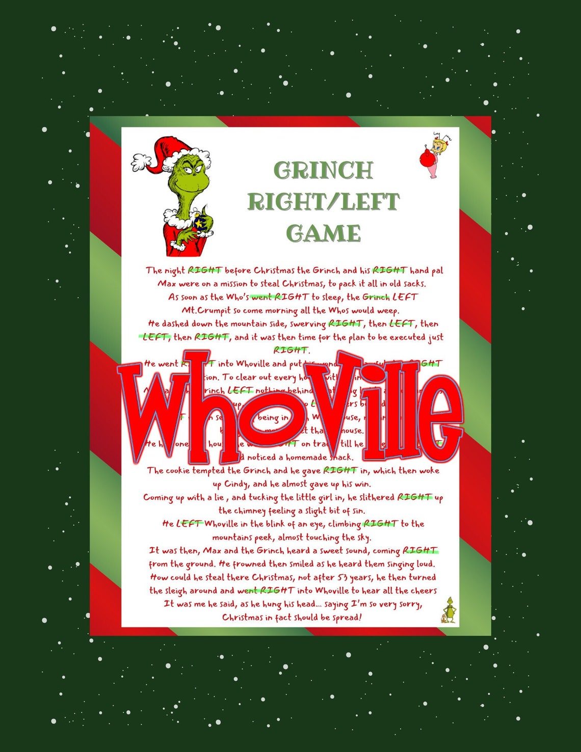 Christmas Left Right Grinch Game Christmas Pass the Prize - Etsy