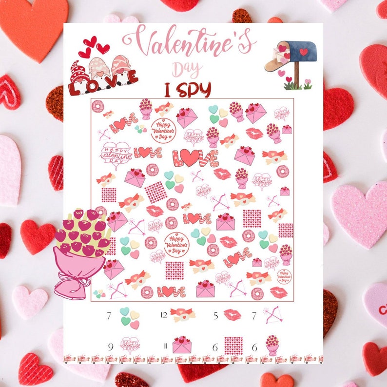 Kids Valentines Game I Spy Activity Sheet / Kids Printable Activity ...