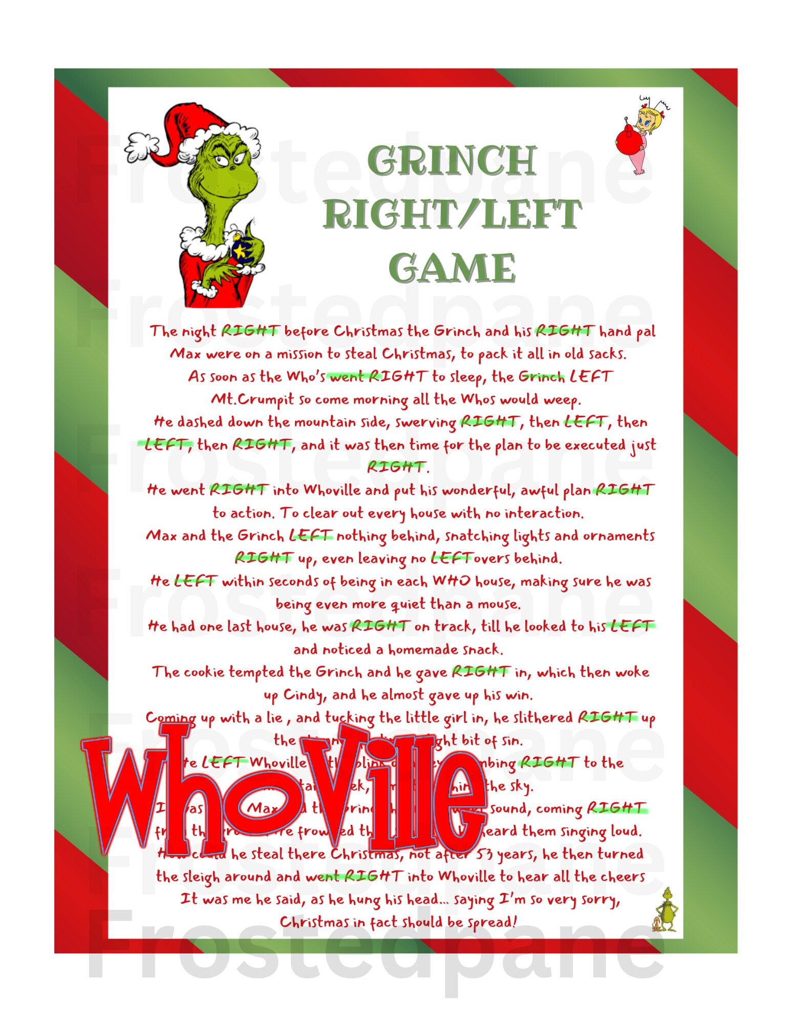 Christmas Left Right Grinch Game Christmas Pass the Prize - Etsy