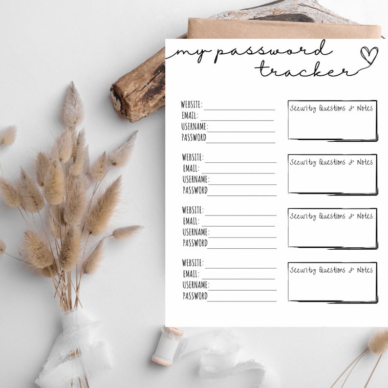 Password Tracker Printable & Fillable, Modern Password Keeper ...