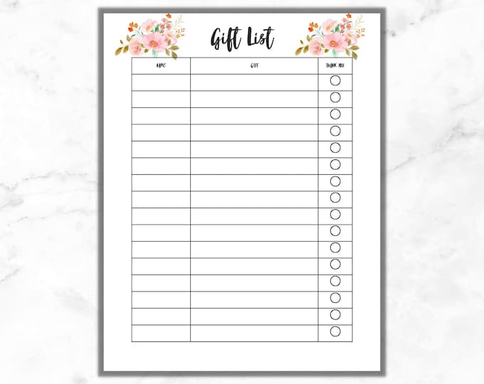 Baby Shower Thank You List, Baby Shower Gift Log, Gift Record Sheet ...