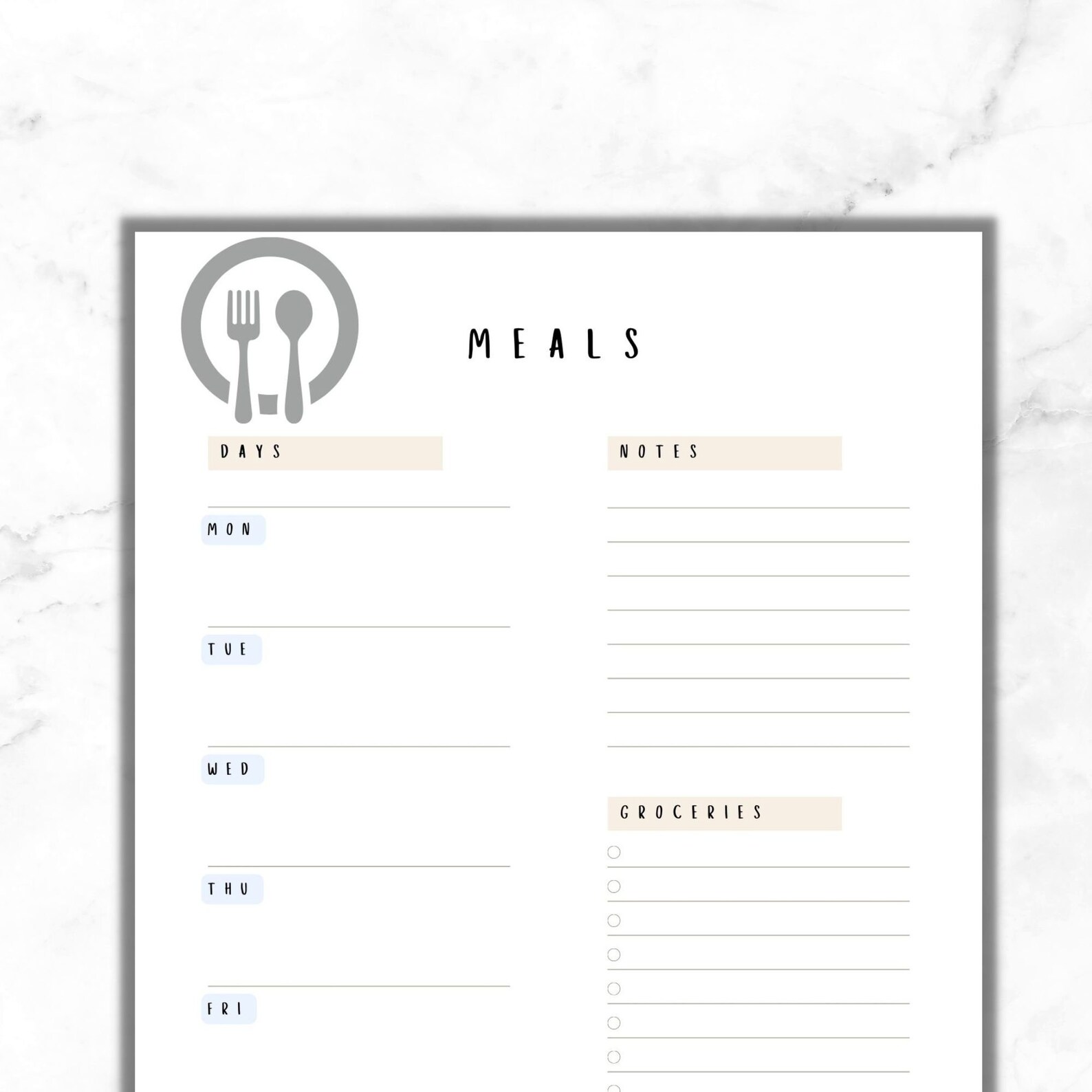 Printable Weekly Meal Plan, Simple Weekly Meal Plan, Meal and Grocery ...
