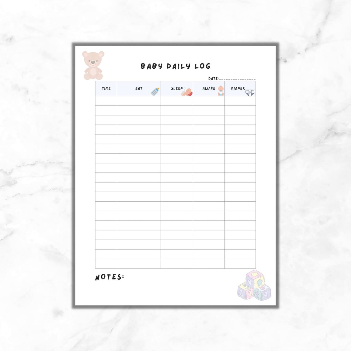 Printable Baby Care Log, Caretaker Baby Care Log, Babysitter Baby Care ...