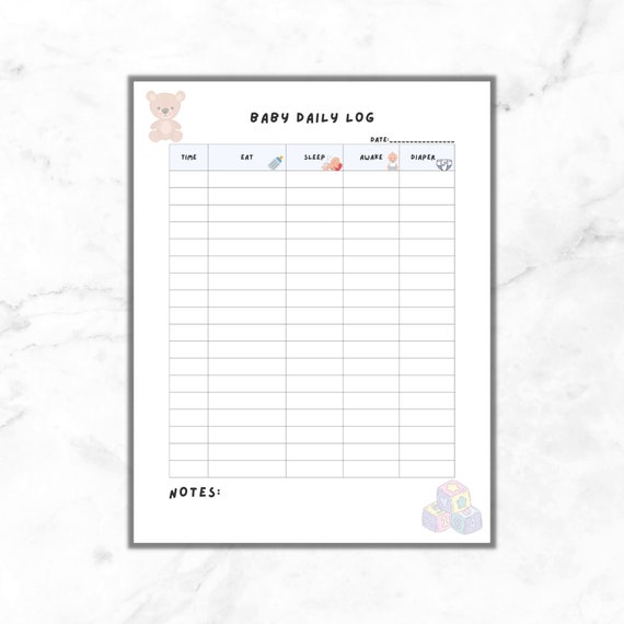 Printable Baby Care Log Caretaker Baby Care Log Babysitter - Etsy