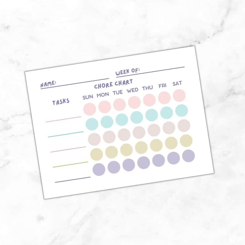 Colorful Weekly Chore Chart Printable - Etsy
