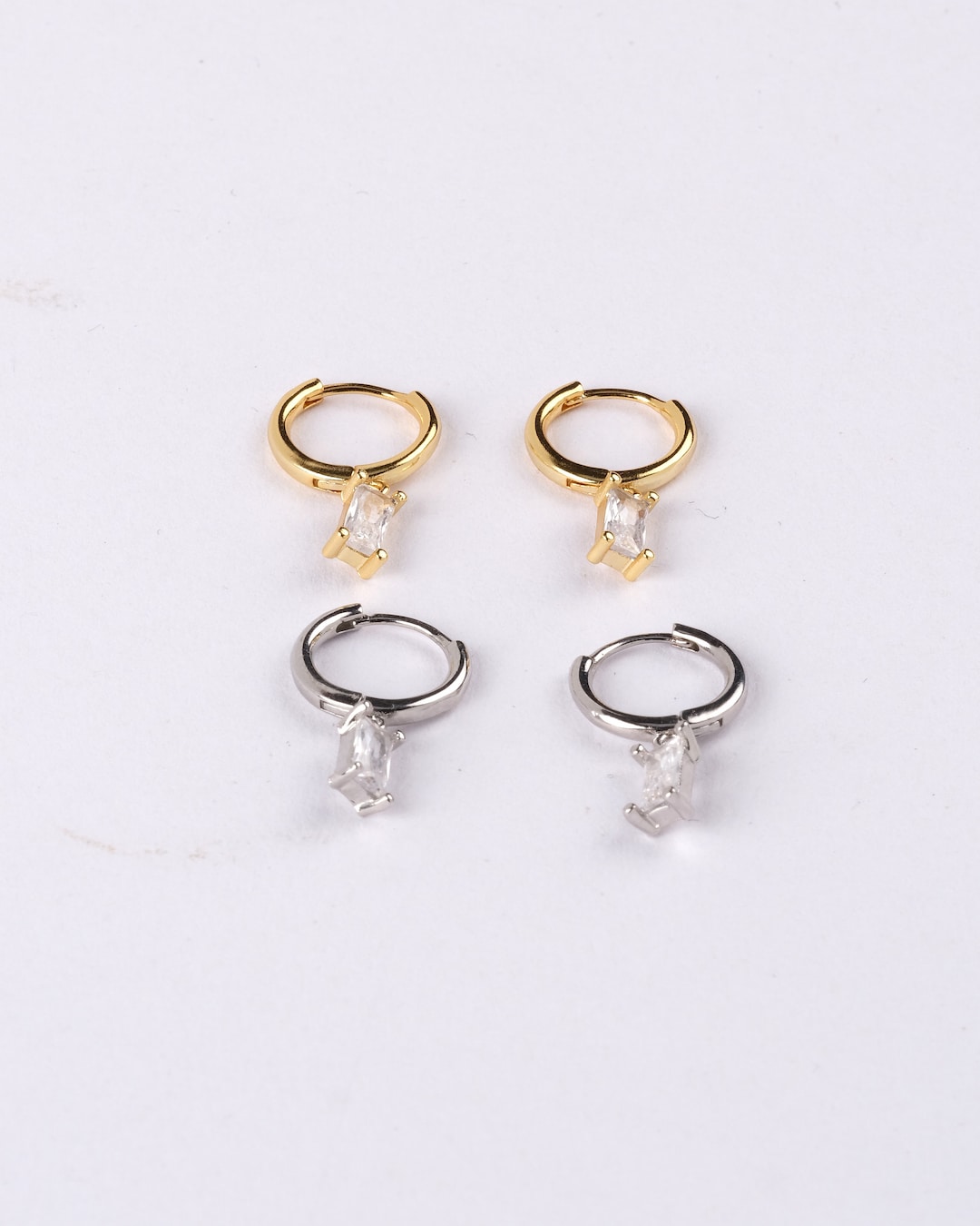 Huggie Hoop Earrings, Dangle Drop Cristal Earrings. Minimalist • Dangle Hoops. CZ ...