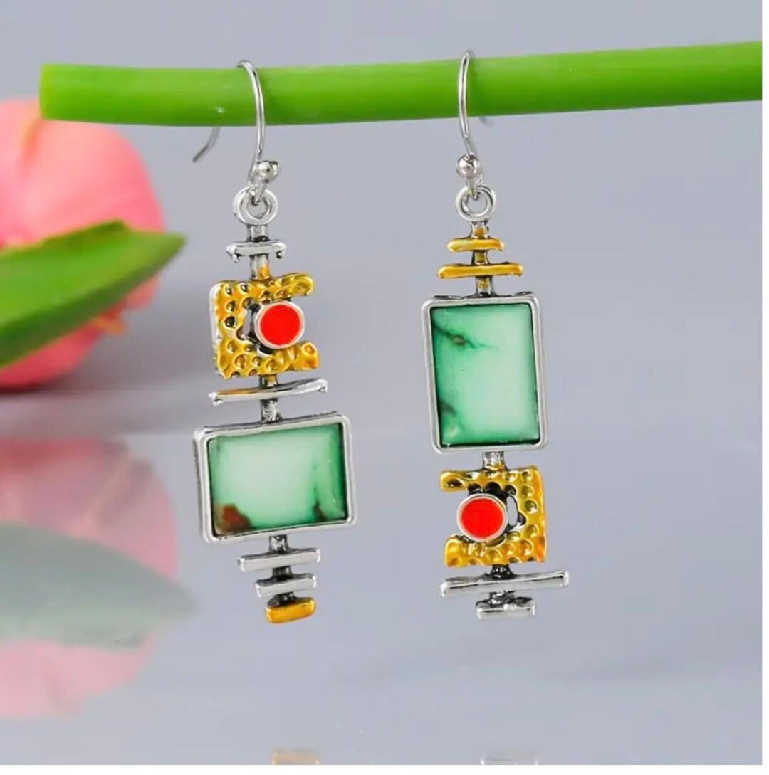 Green Stone Earrings, Green Earrings,dangle Earrings, Abstract Earrings ...