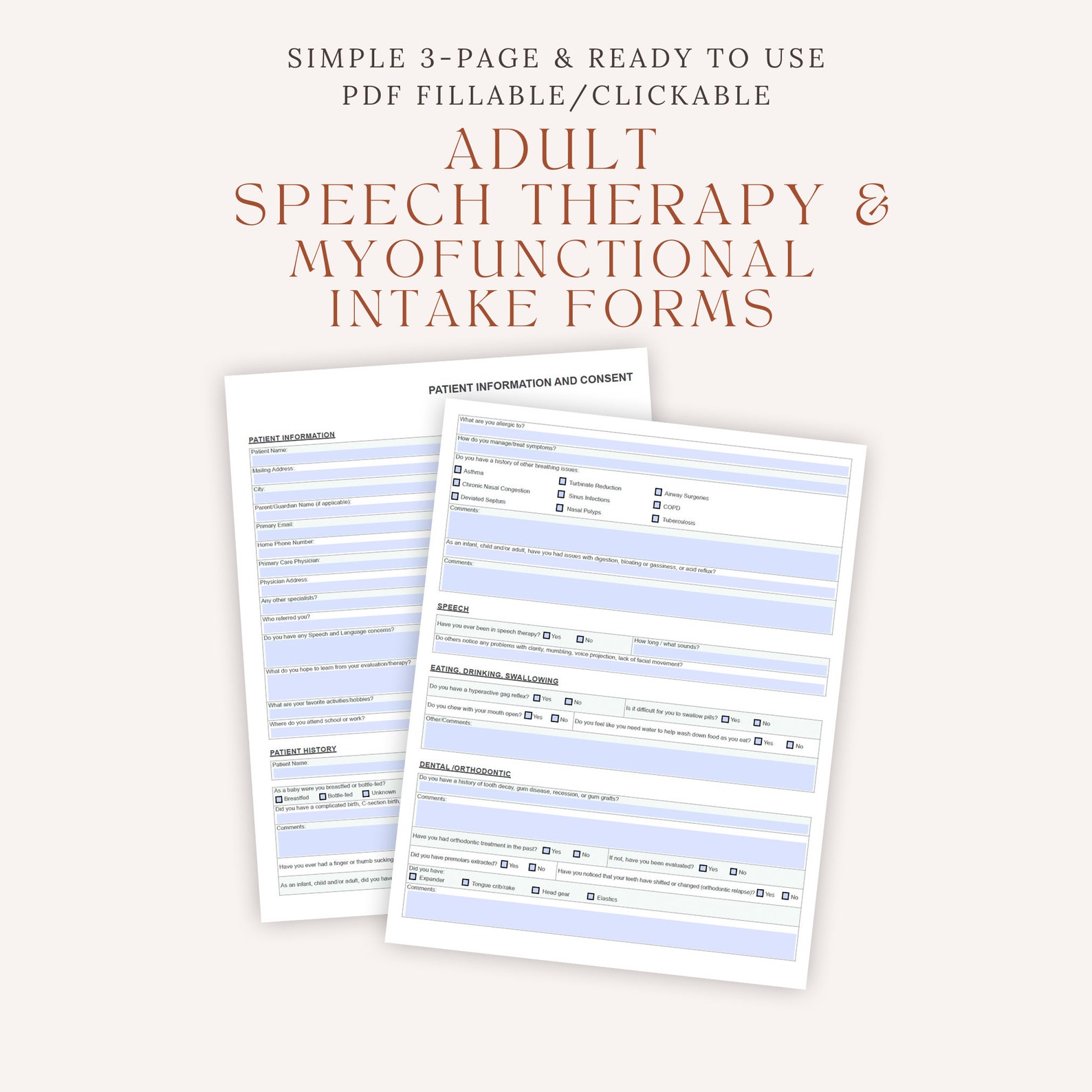 Fillable and Clickable Intake Forms for Adult Speech Therapy ...
