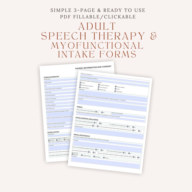 Fillable and Clickable Intake Forms for Adult Speech Therapy ...