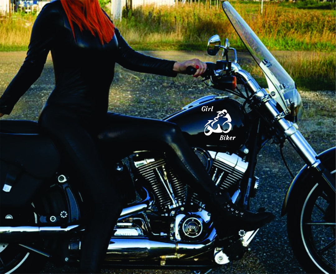 GIRL BIKER Vinyl Decal for Bikes, Cars, Helmets. Customizable Beautiful ...