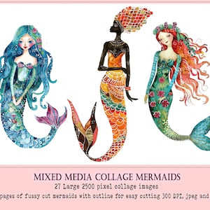 Mixed Media Mermaid Art Paper Doll Collage (digital PNG, PDF) - Etsy