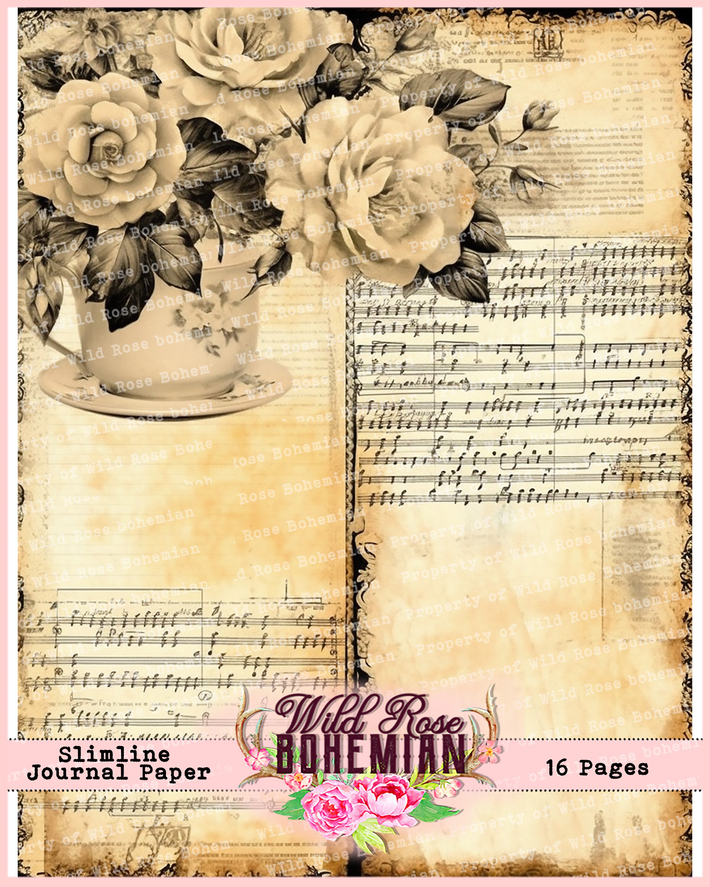 Farm Paper Slimline Journal Digital, Farmhouse Black Gingham and Rose ...