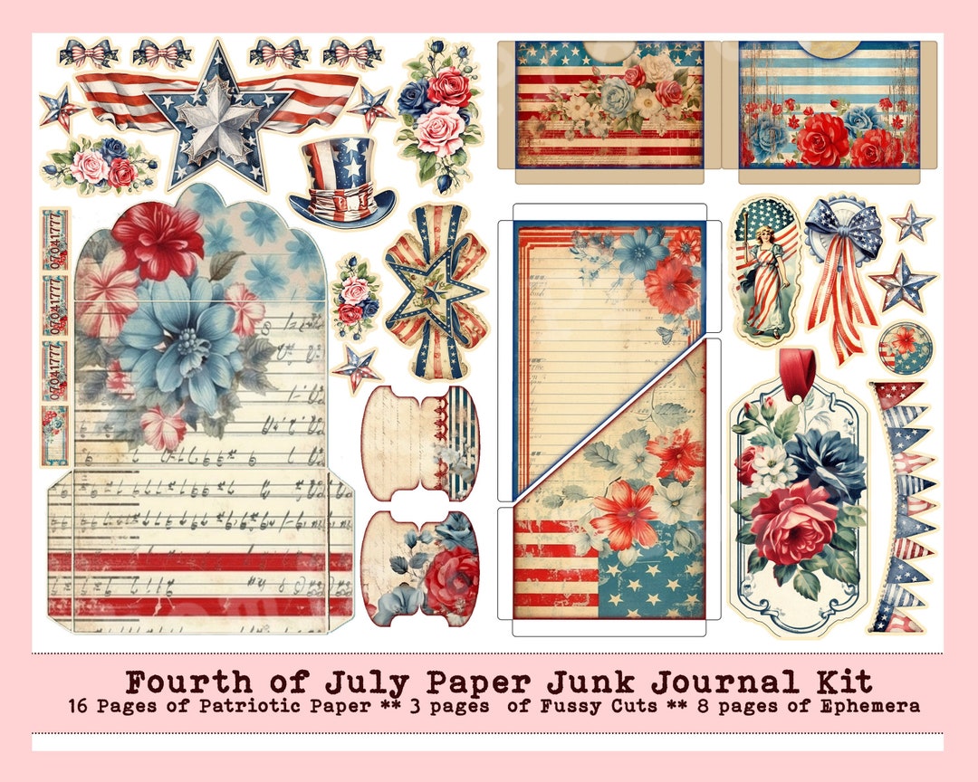 Fourth of July Junk Journal Kit, Independence Day Junk Journal Kit ...