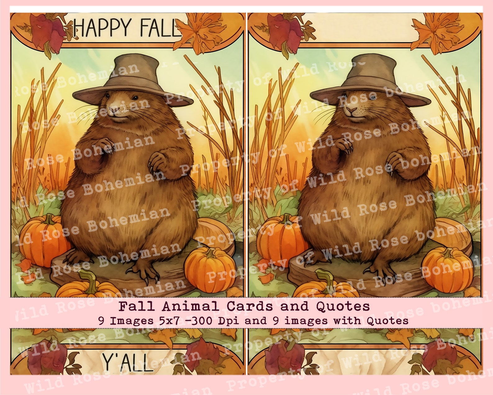 Fall Sentiments Printable Cute Animals, Fall Junk Journal Cards, Fall ...