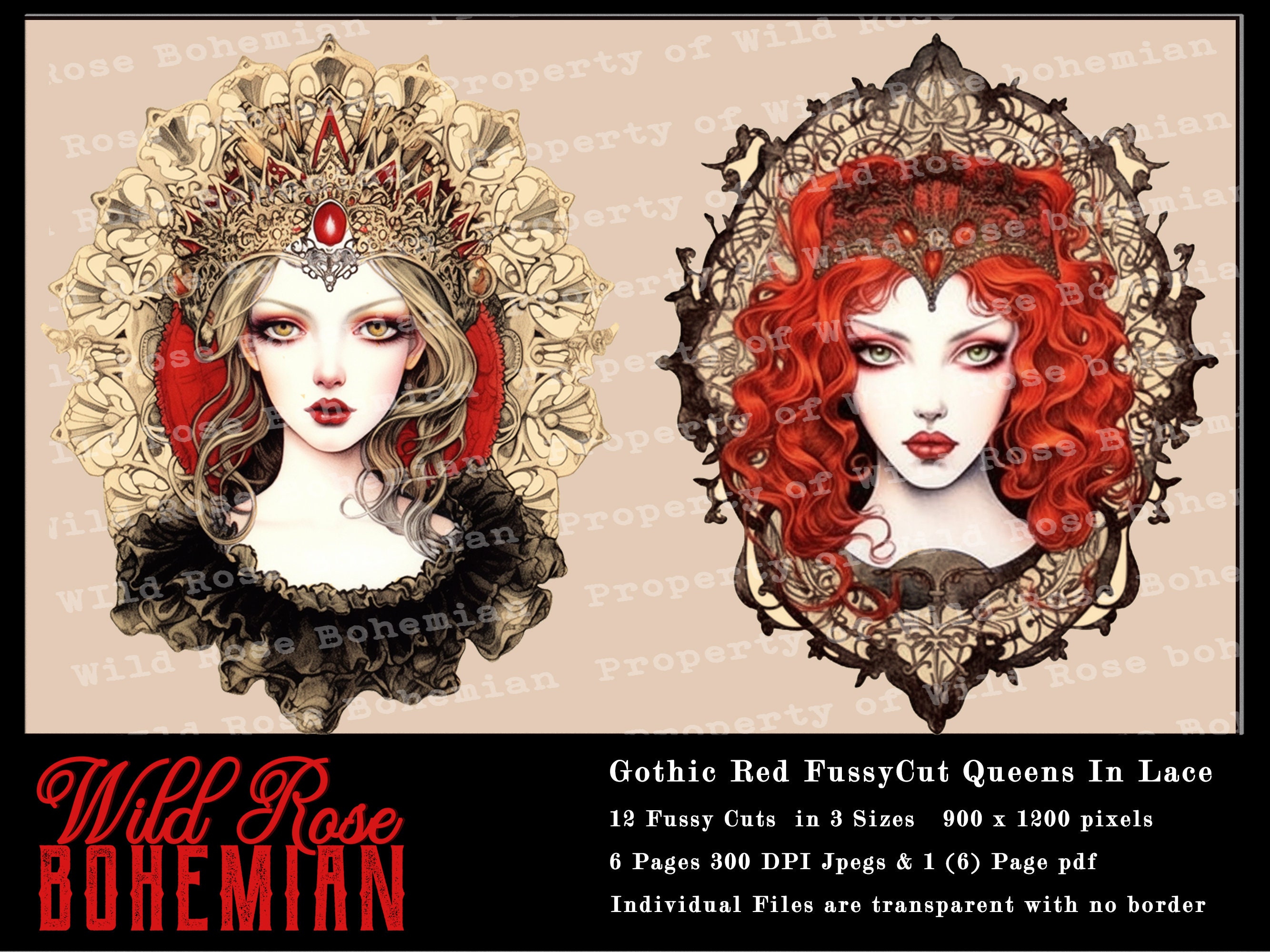Gothic Queens and Lace Clipart, Gothic Queens Graphics, Gothic Fussy ...
