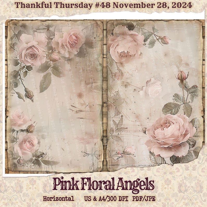Pink Floral Angels Printable Paper: Shabby Chic Scrapbooking (digital ...