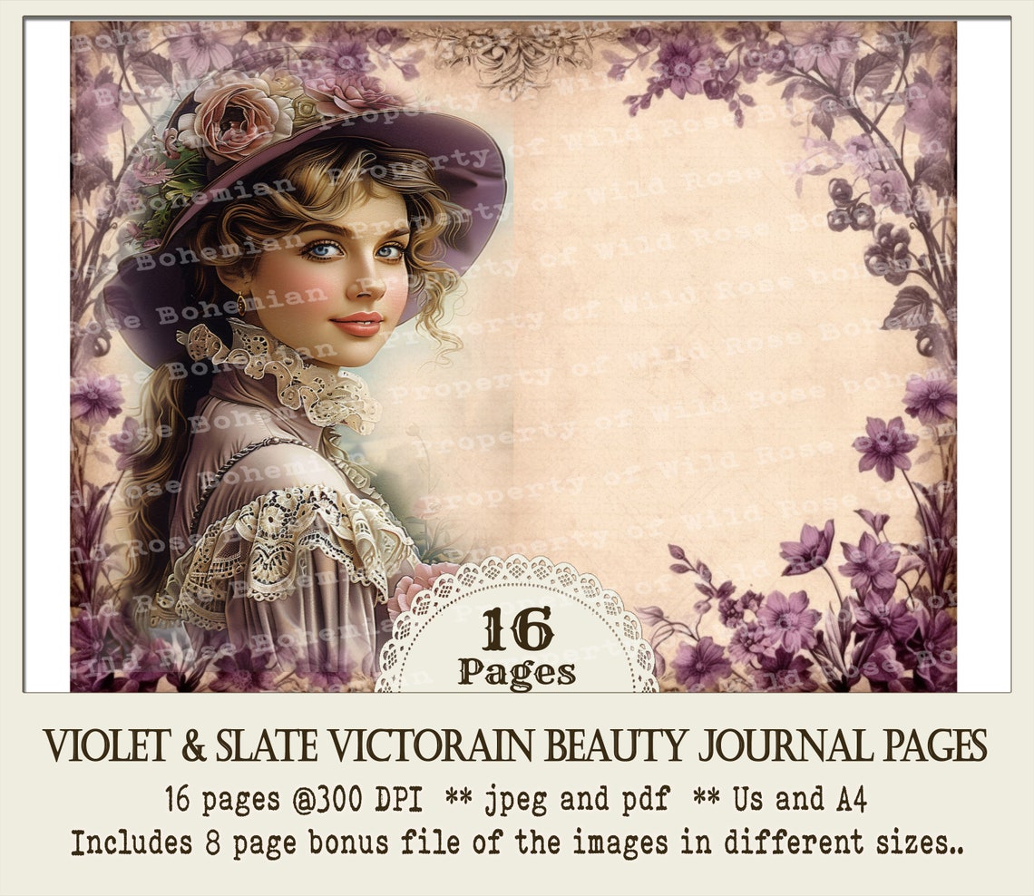 Victorian Beauties Junk Journal Pages: Violet & Slate Winter Portrait ...