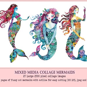 Painterly Artistic Mermaid Paperdolls, Mixed Media Collaged Paper Doll ...