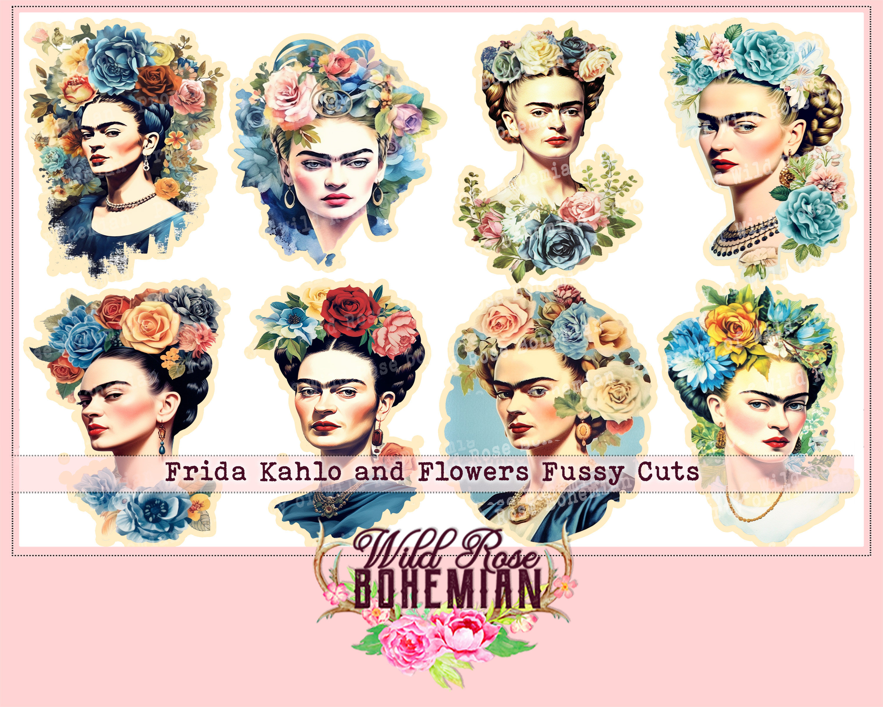 Frida Kahlo Bundle, Frida Kahlo Fussy Cuts, Frida Kahlo Paper, Huge ...
