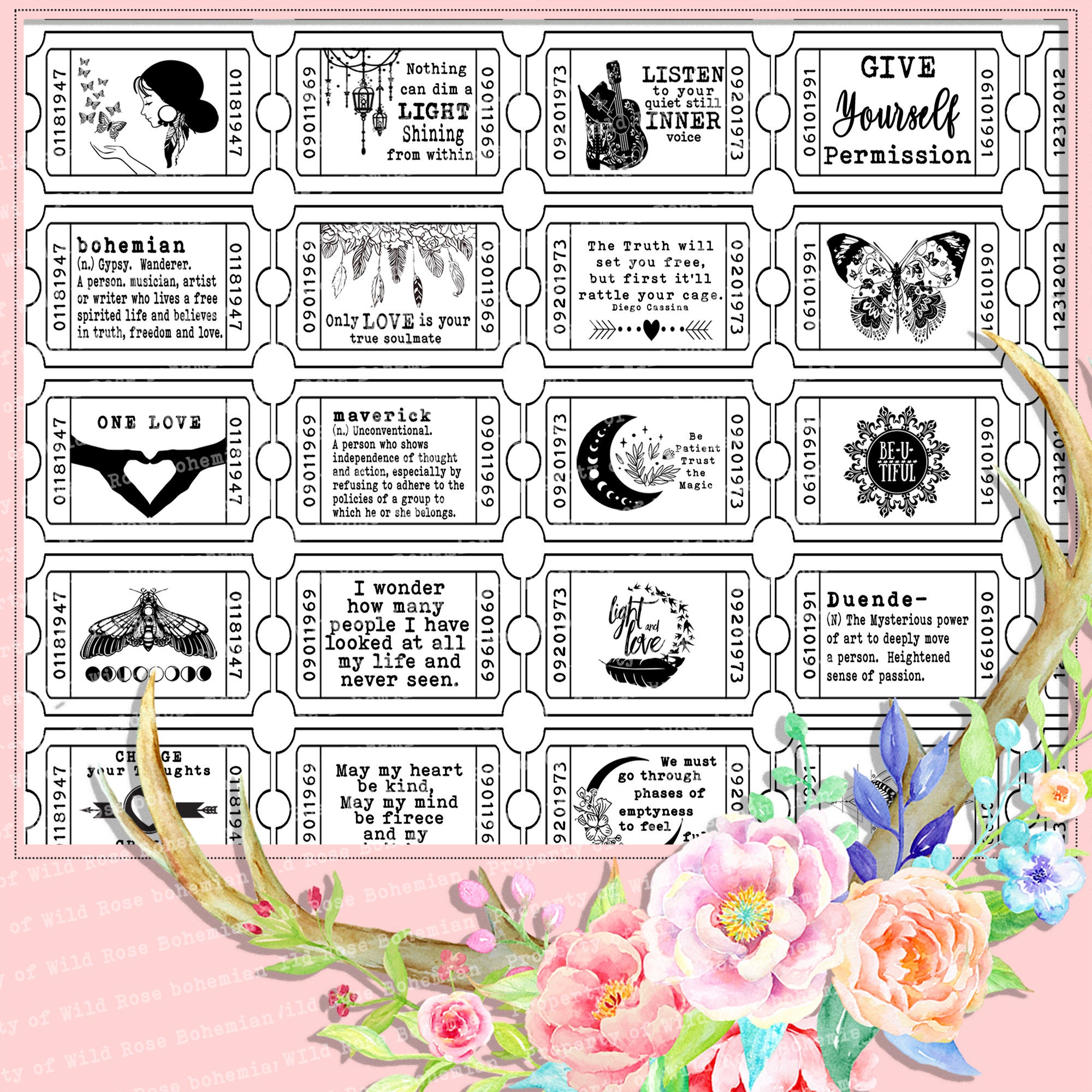 Printable Vintage Tickets Bohemian Ephemera Gypsy Ephemera - Etsy