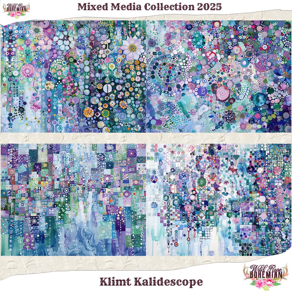 Klimt Kaleidoscope Mixed Media Paper, Abstract Painted Collage Journal ...