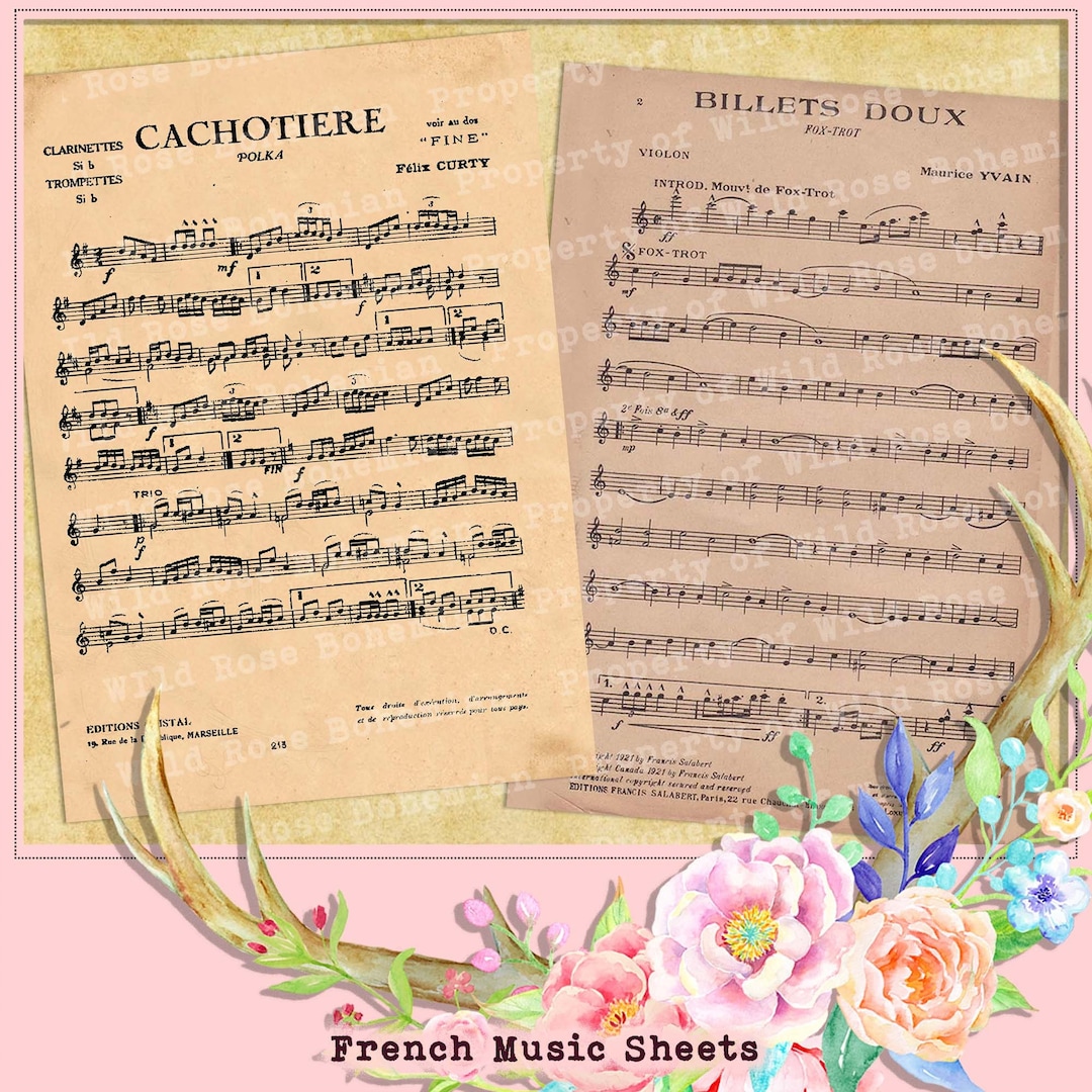 French Sheet Music, Digital Printable French Music Sheets, Vintage ...