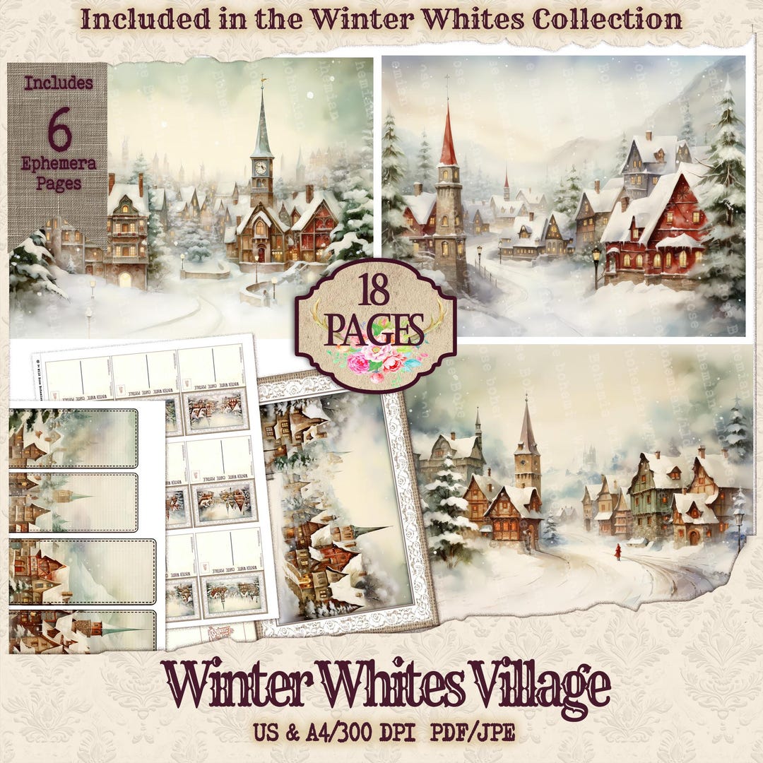 Winter Village Watercolor Paper: Snowy Christmas Junk Journal (PDF ...