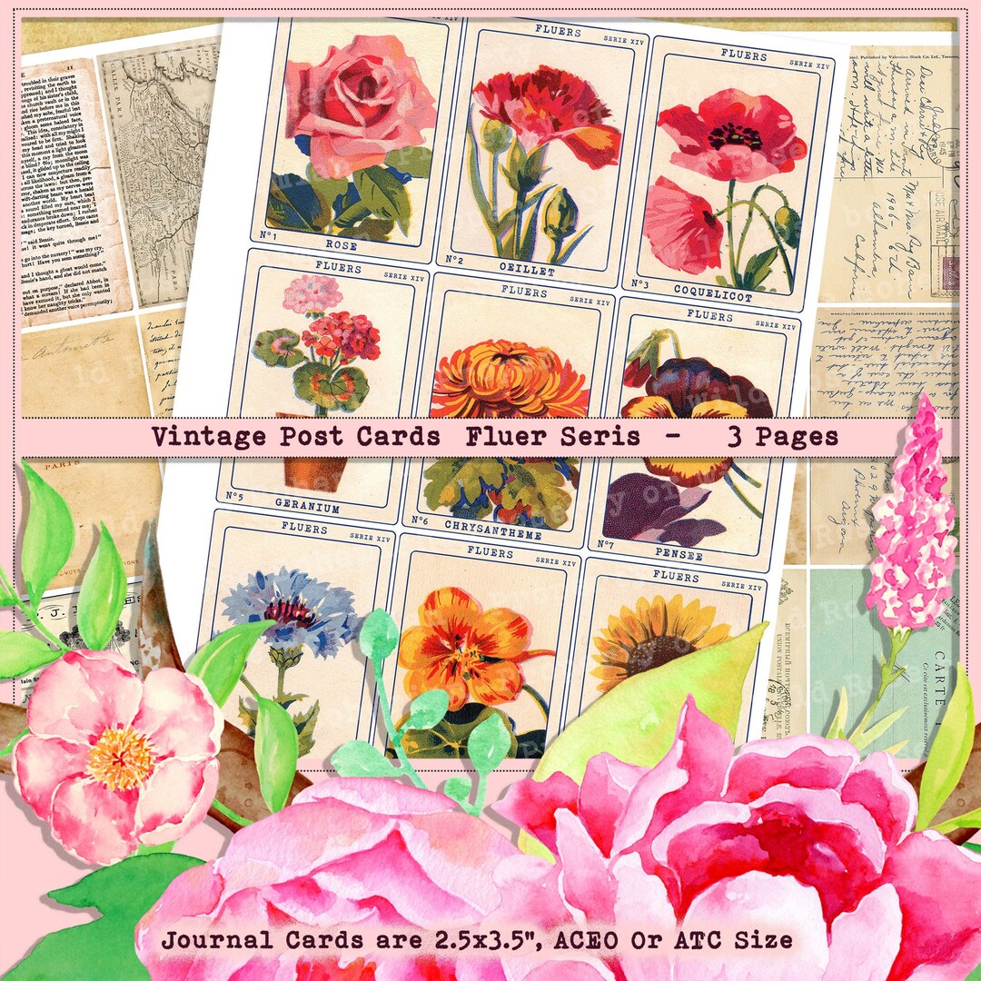French Flower Cards Printable Fluer Seris Joseph Milliet, Ephemera ...