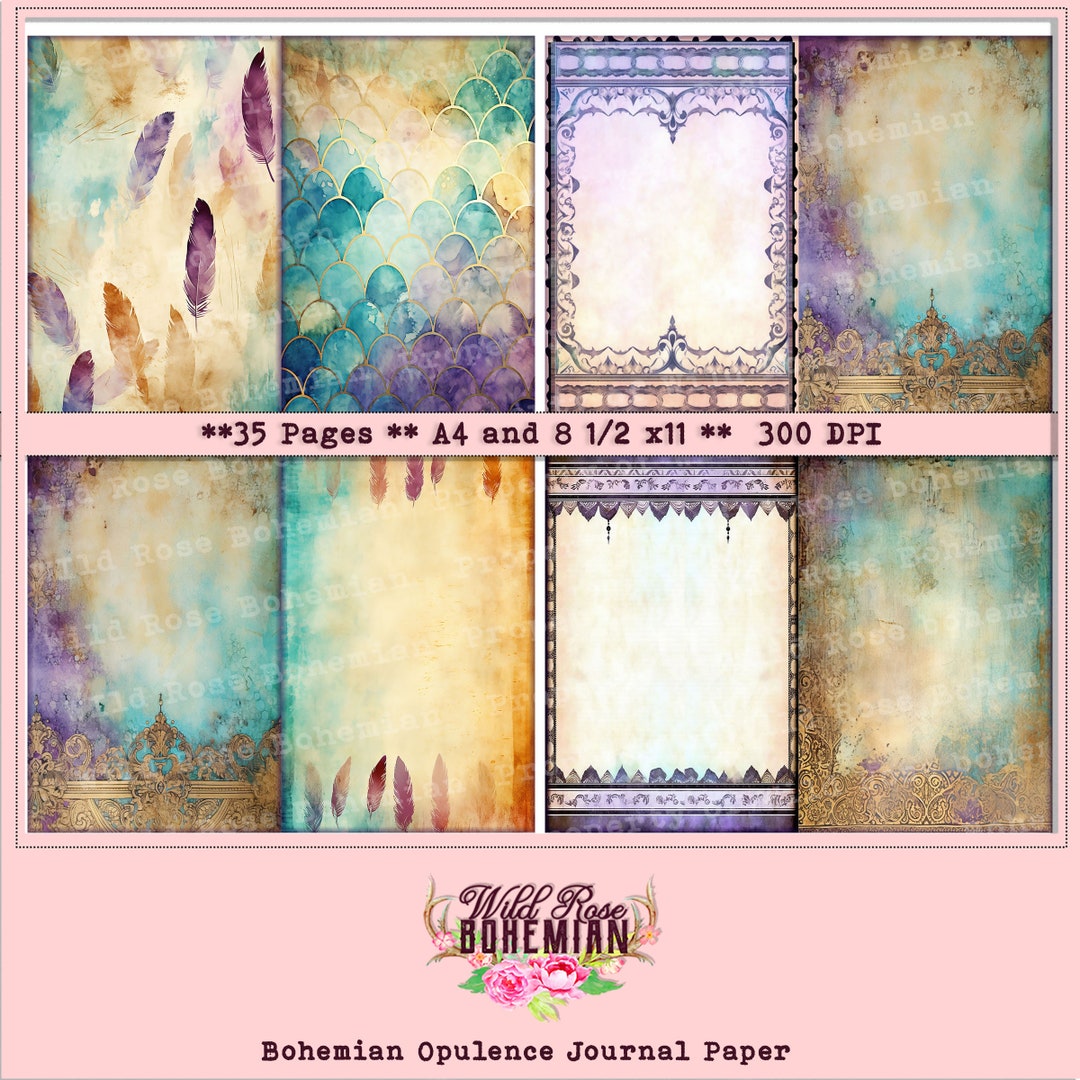 Boho Junk Journal Paper, Bohemian Junk Journal Paper, Feather Journal ...