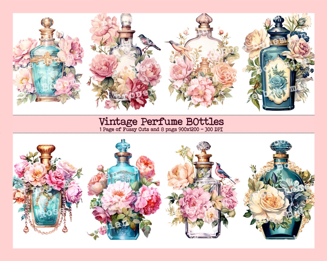 Vintage Perfume Bottles Png, Cottage Core Perfume Bottles, Vintage ...