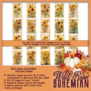Sunflower Digital Paper, Fall Sunflower Journal Pages, Junk Journal ...