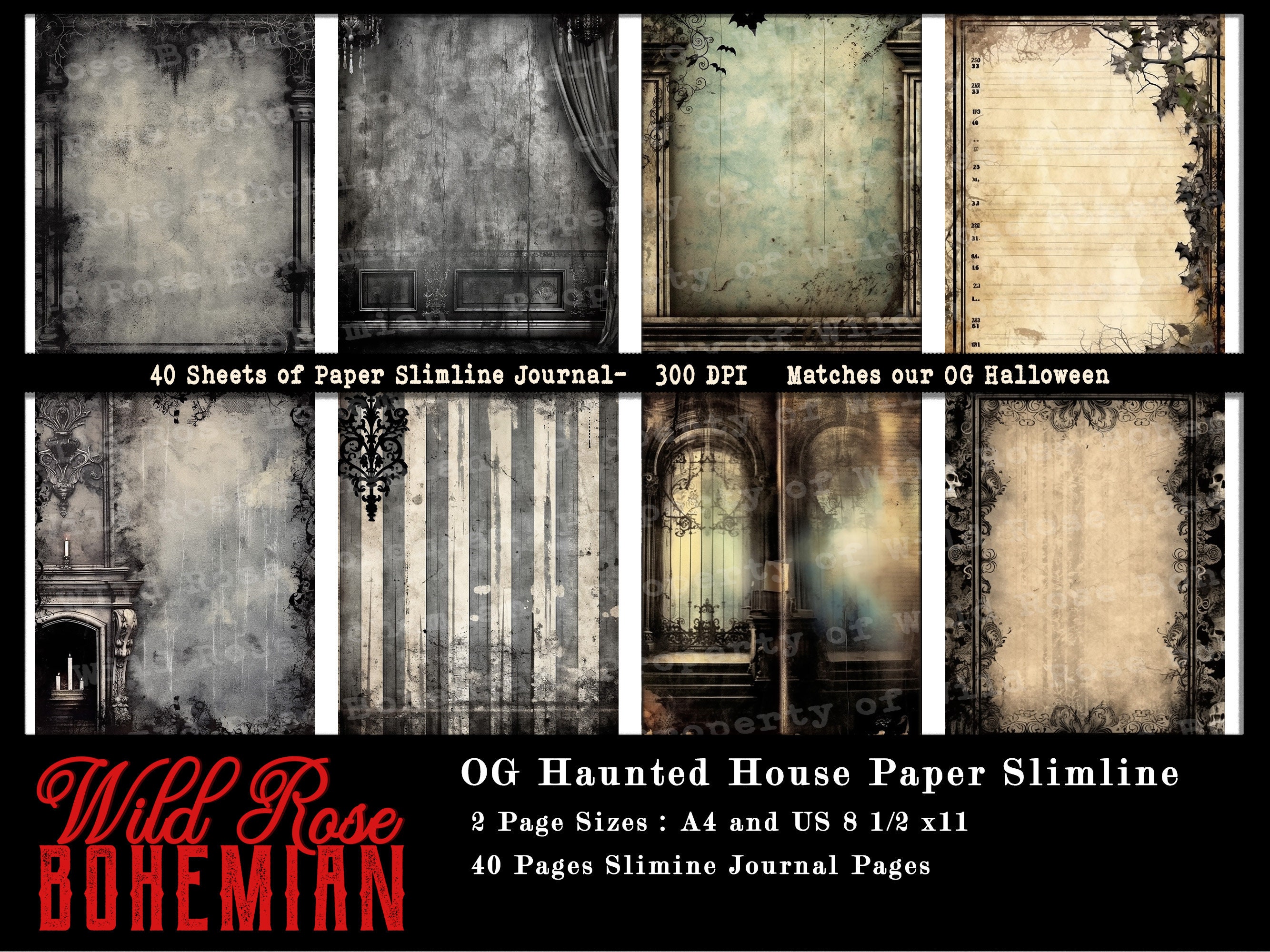 Haunted House Printable Paper, Halloween Haunted House Junk Journal Kit ...