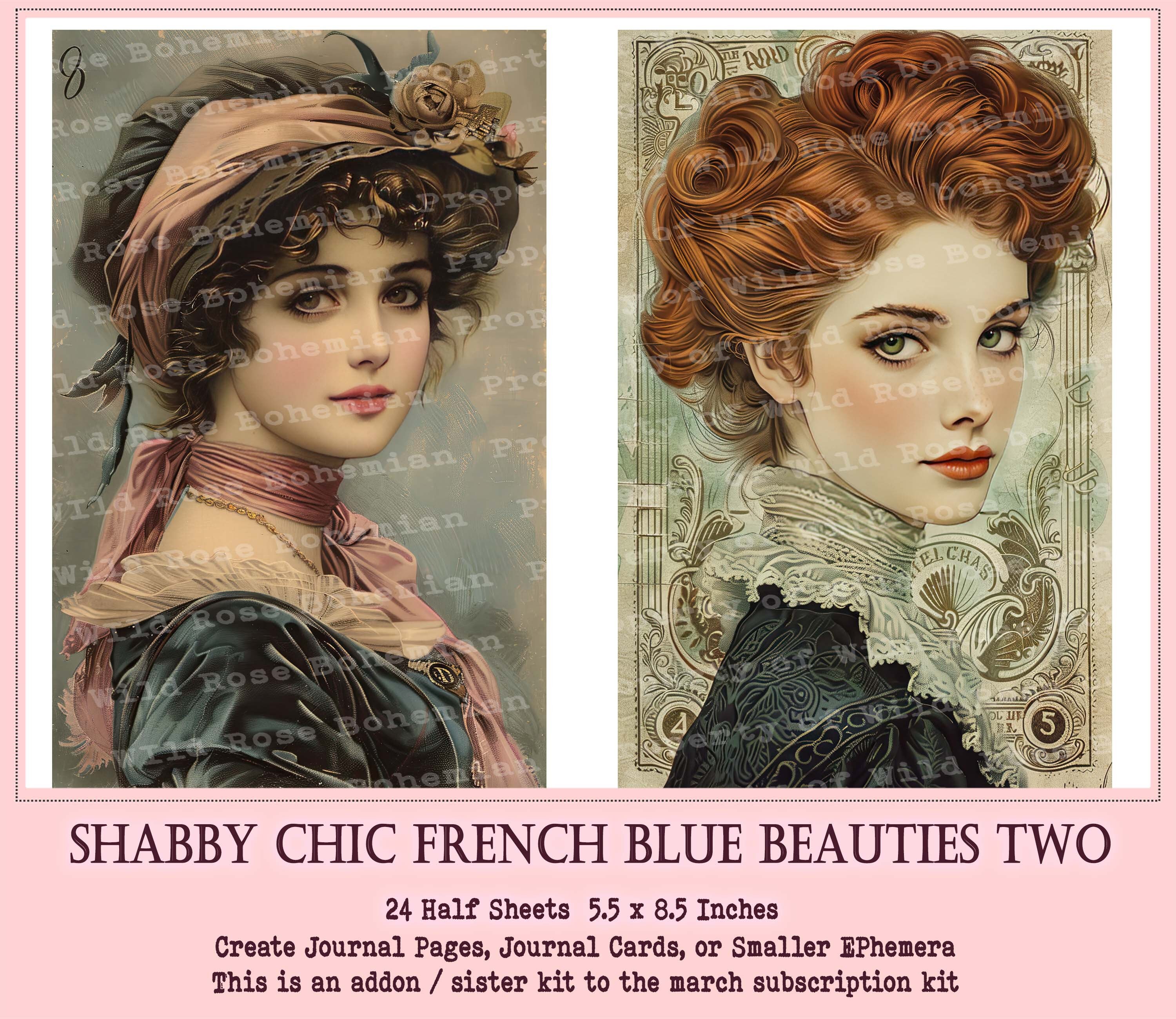 Beauties Printable Half Pages, Shabby Chic French Blue Women for Double ...