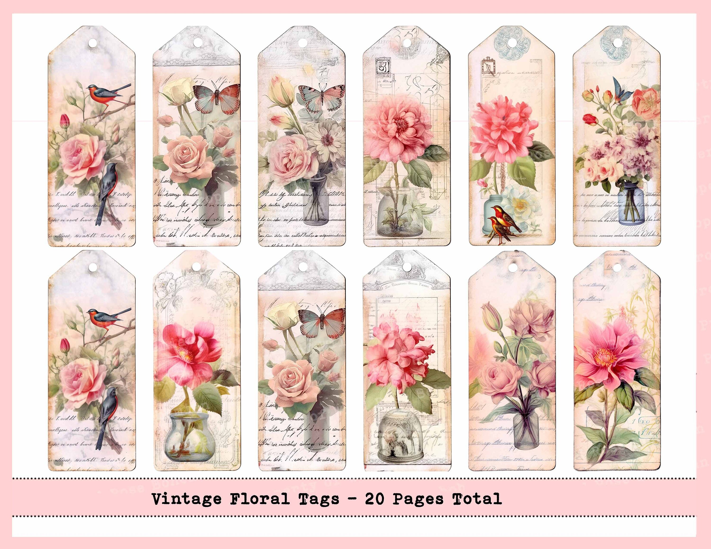 Vintage Floral Tags Junk Journal Ephemera Kit Vintage Floral - Etsy
