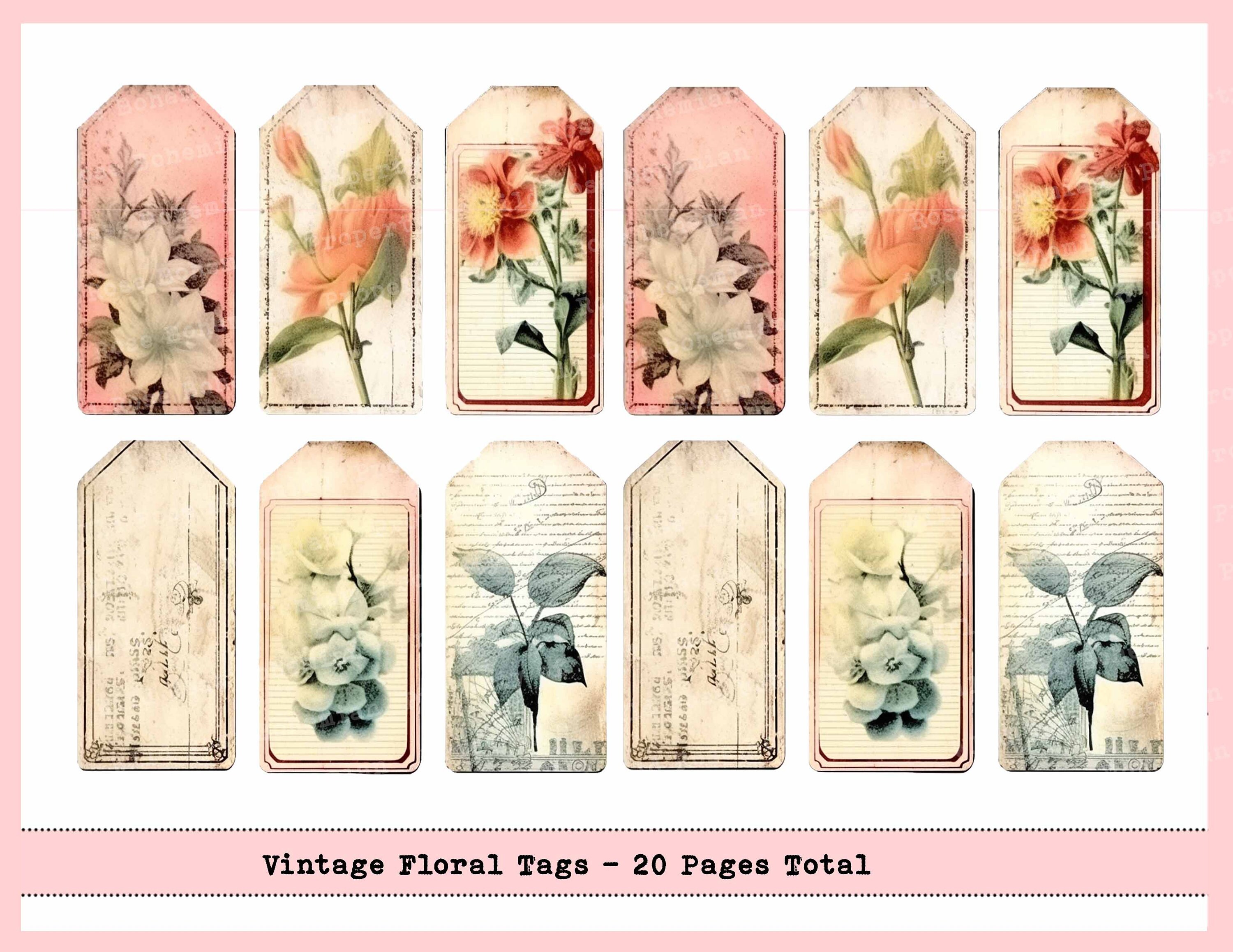 Vintage Floral Tags Junk Journal Ephemera Kit Vintage Floral - Etsy