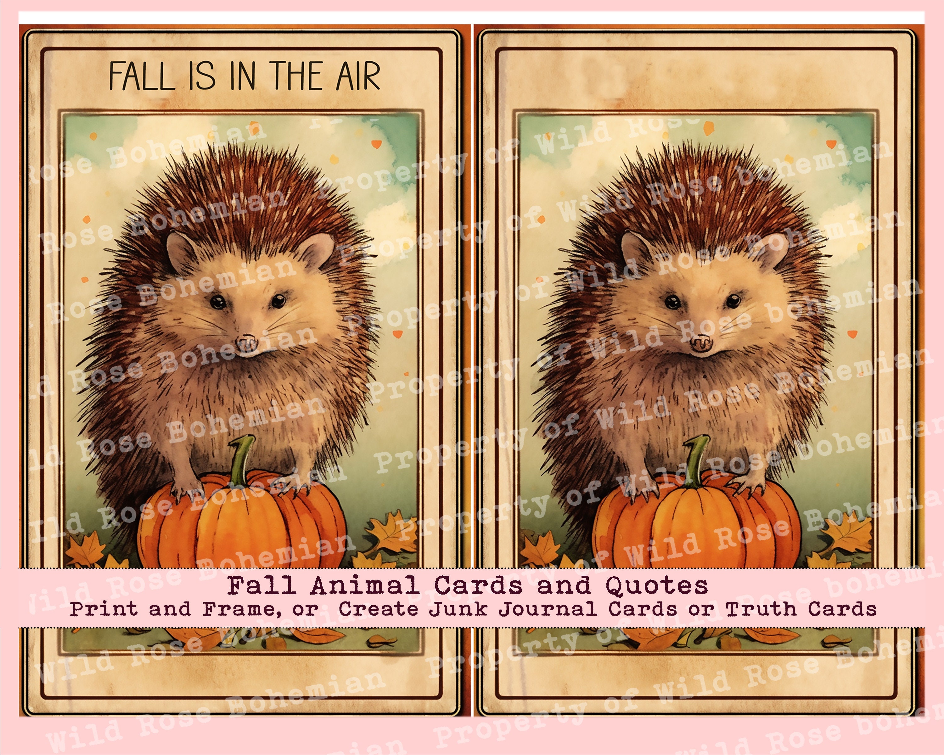Fall Sentiments Printable Cute Animals, Fall Junk Journal Cards, Fall ...