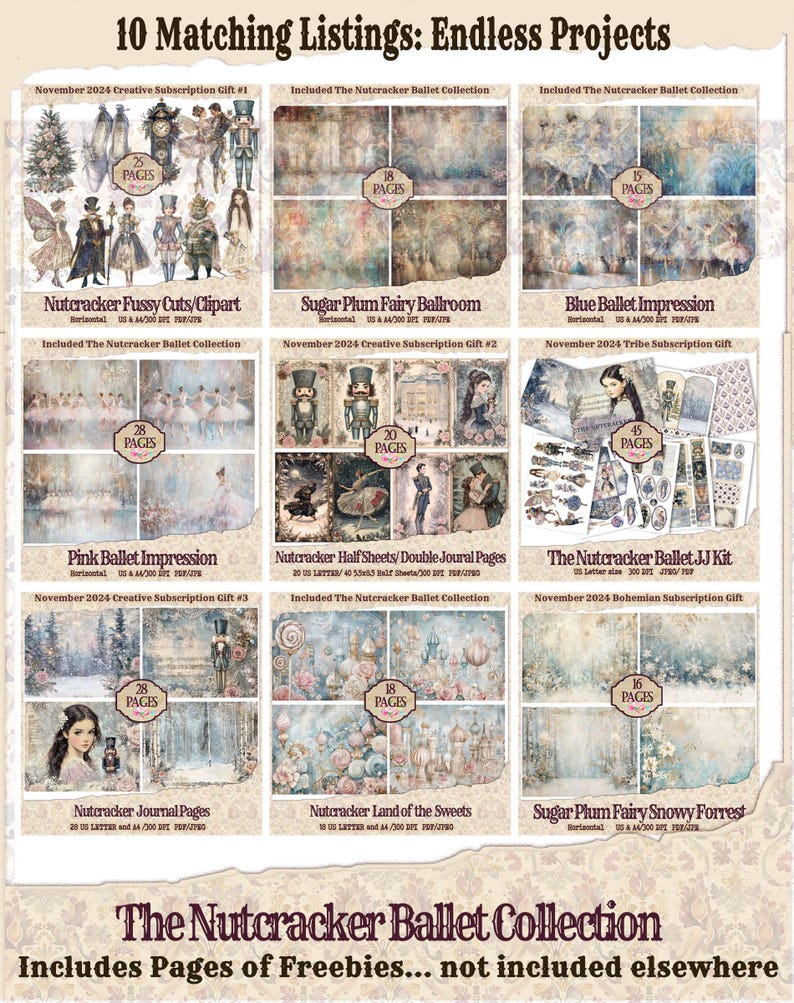 Nutcracker Ballet Junk Journal Kit: Christmas Digital Paper, Printable ...