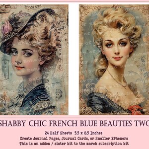 Beauties Printable Half Pages, Shabby Chic French Blue Women for Double ...